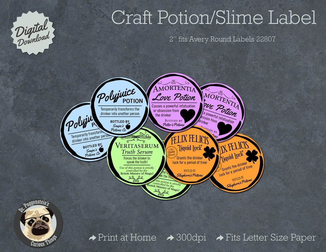 4 Colors - 2" Round Halloween Slime OR Potion Labels AVERY 22807 - Etsy