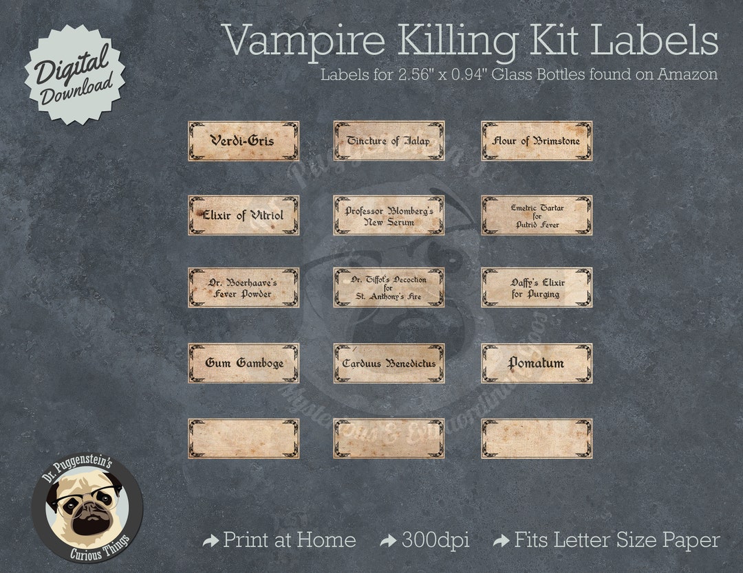 12 Small Replica Labels From a 19th Century Vampire Killing Kit - Etsy
