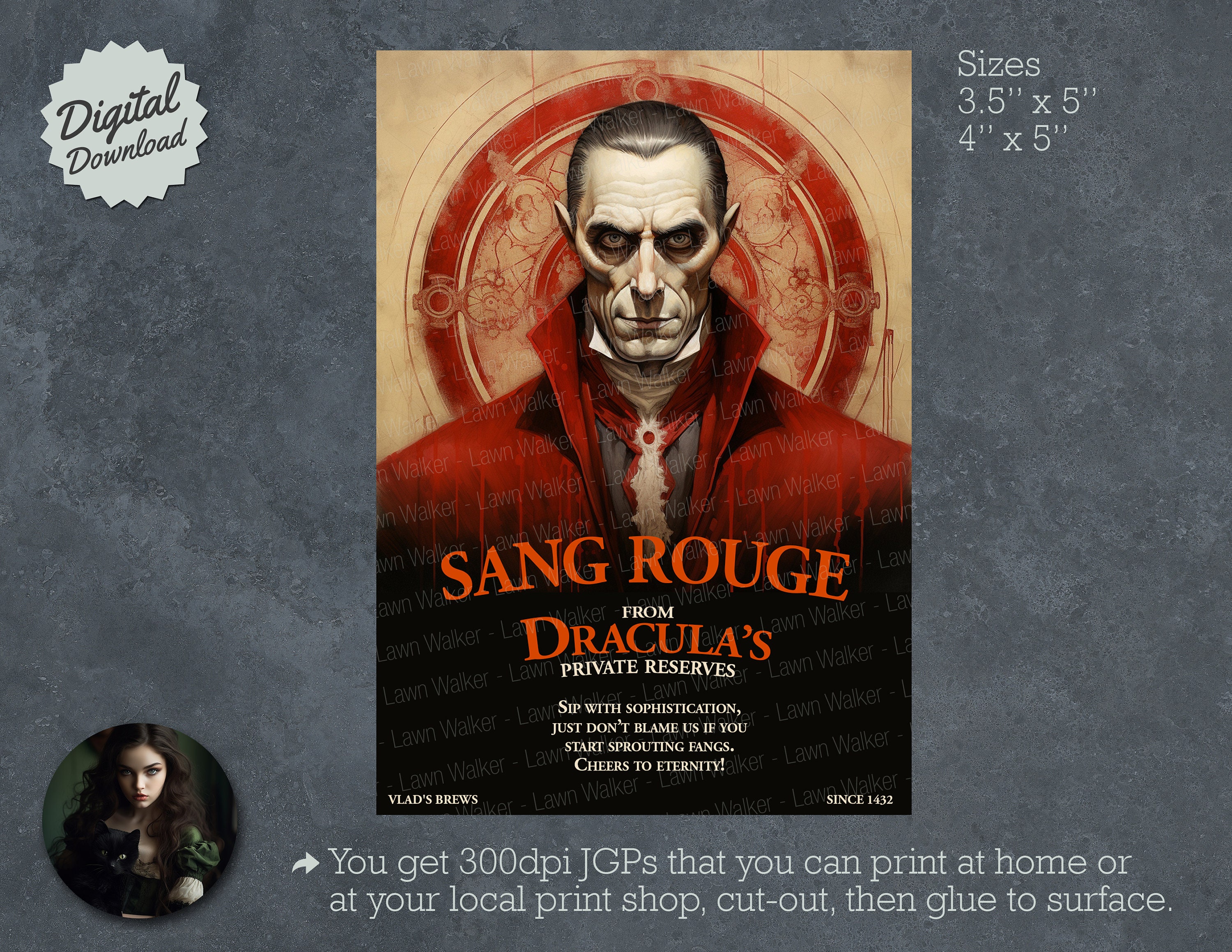 DIGITAL DOWNLOAD Vampire Blood Red Blood Sang Rouge Dracula Wine Bottle ...