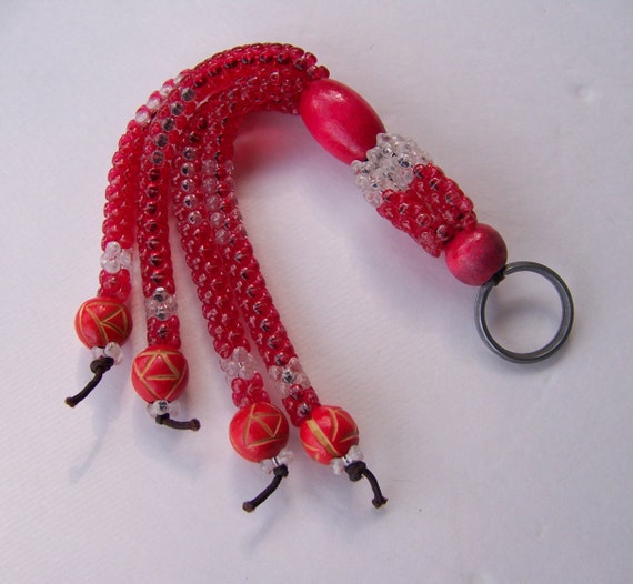 Vintage Large Key Chain. Red Keychain. Plastic and Wood Beaded | Etsy