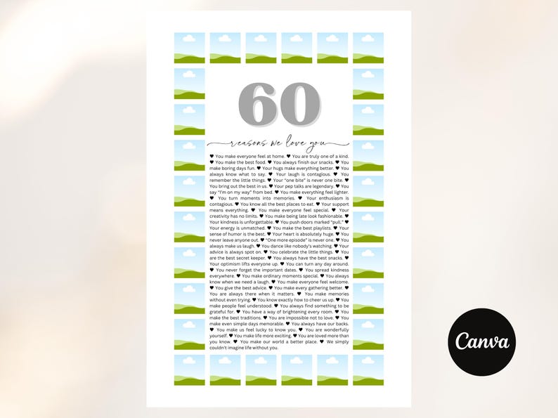 60 Reasons We Love You Photo Collage Template | 60th Birthday Gift ...