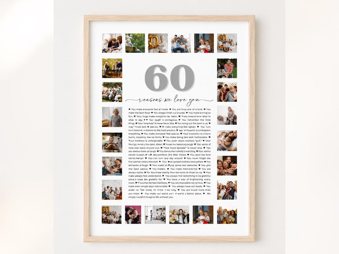 60 Reasons We Love You Photo Collage Template | 60th Birthday Gift ...