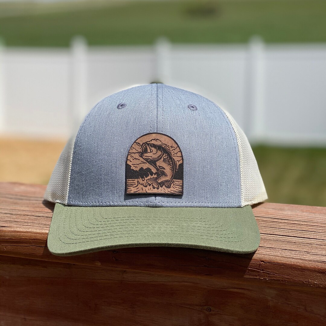 Bass Fishing Leather Patch Snapback Hat - Etsy