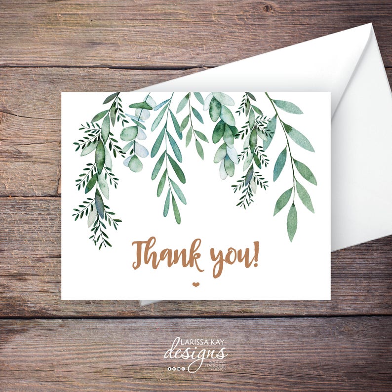 Greenery Thank You Card Botanical Garden Wedding Printable | Etsy Greenery Thank You Card Botanical Garden Wedding Printable | Etsy