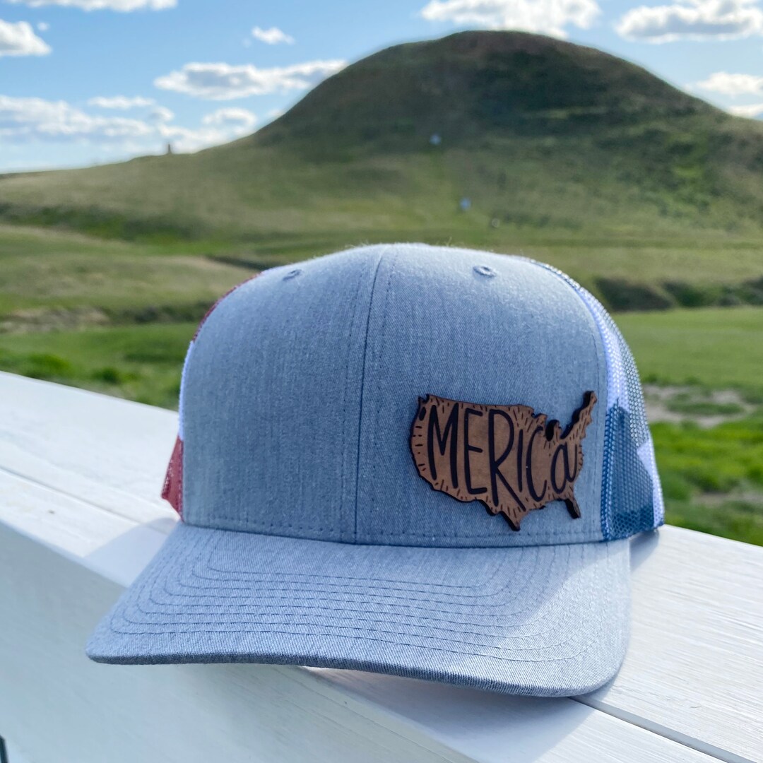 Merica Leather Patch Snapback Heather Grey America Flag Hat - Etsy