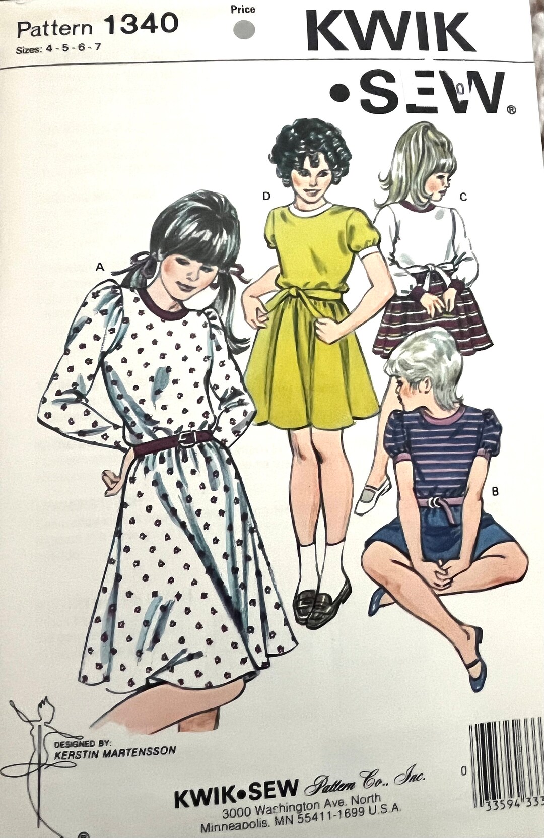 Kwik Sew New Uncut Pattern #1340 Girls Knit Dress Size 4 5 6 7 - Etsy