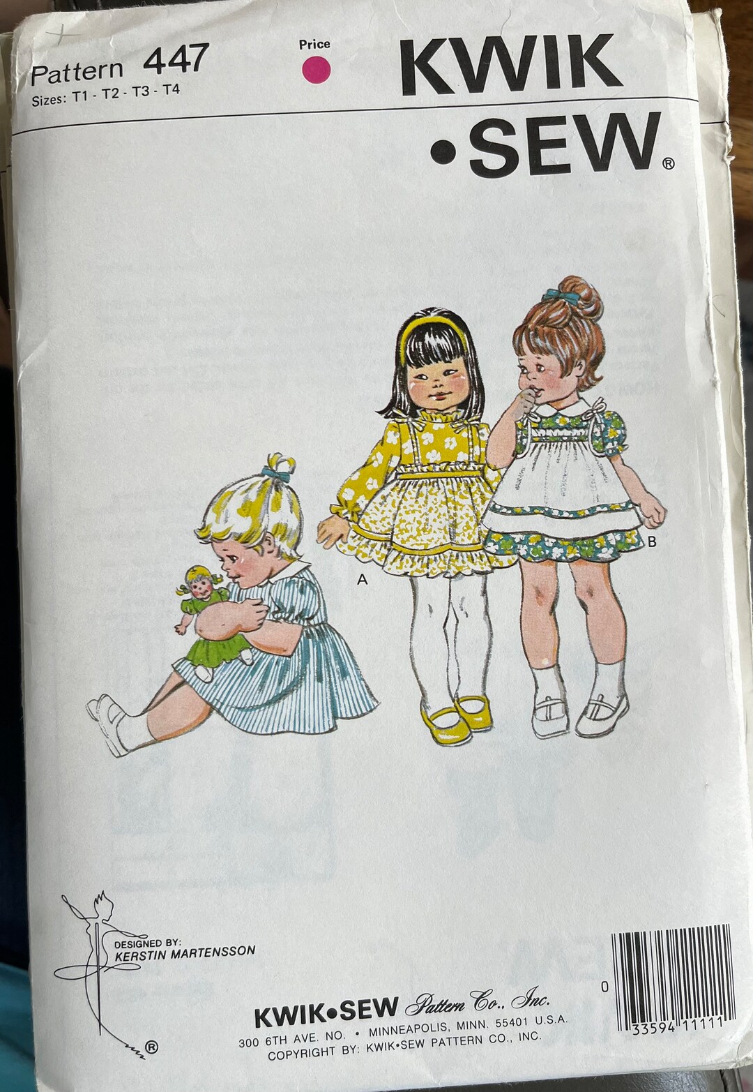 Kwik Sew New Uncut Pattern #447 Little Girls Dress and Pinafore Sizes ...