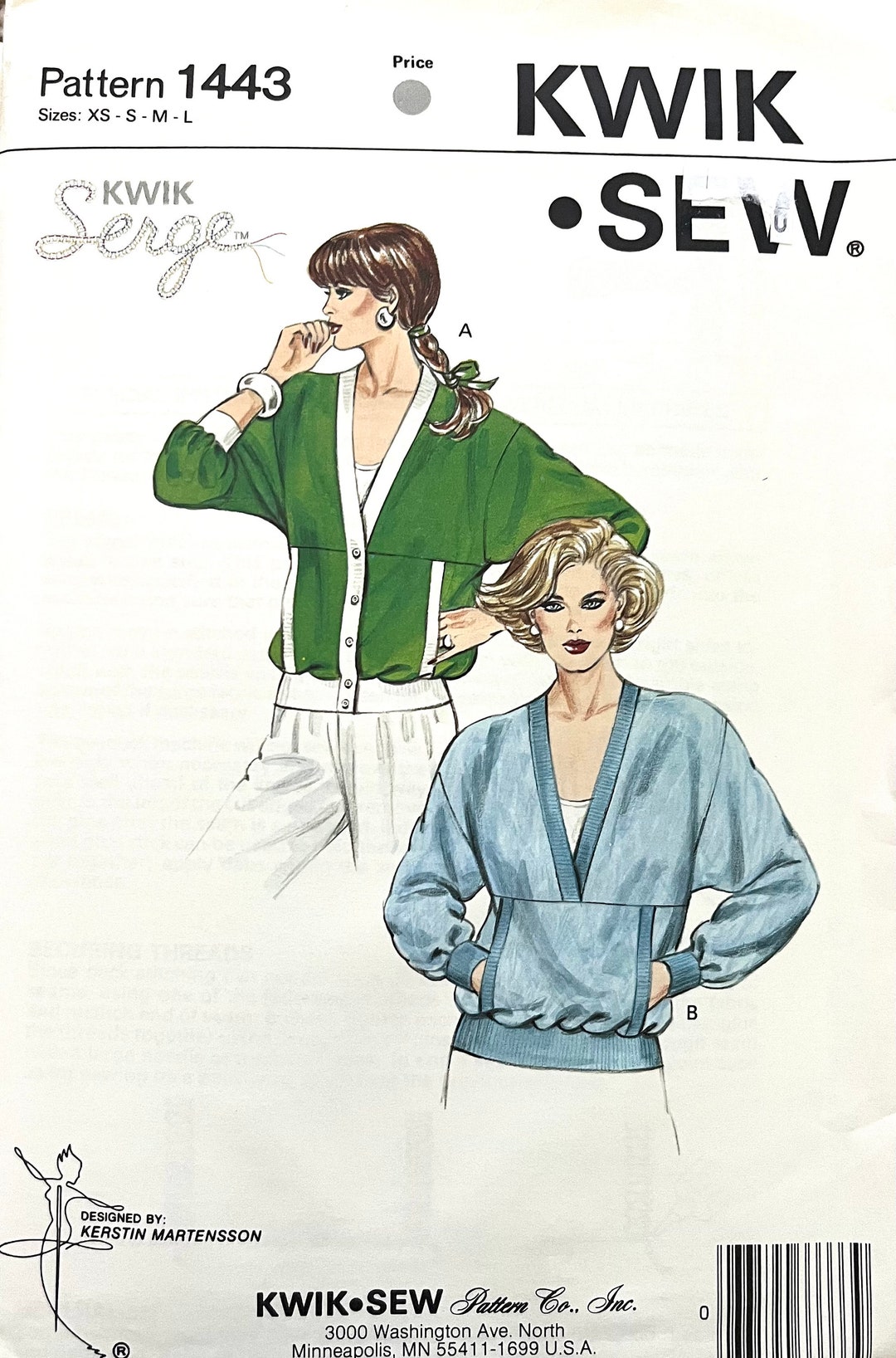 Kwik Sew New Uncut Pattern #1443 Misses Sweater Sweatshirt Size XS S M ...