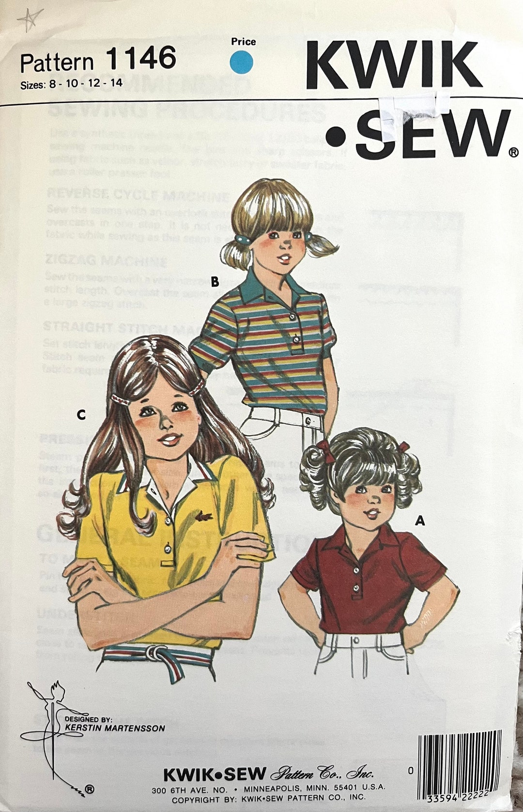 Kwik Sew New Uncut Pattern #1146 Girls Knit Shirts Size 8 10 12 14 - Etsy