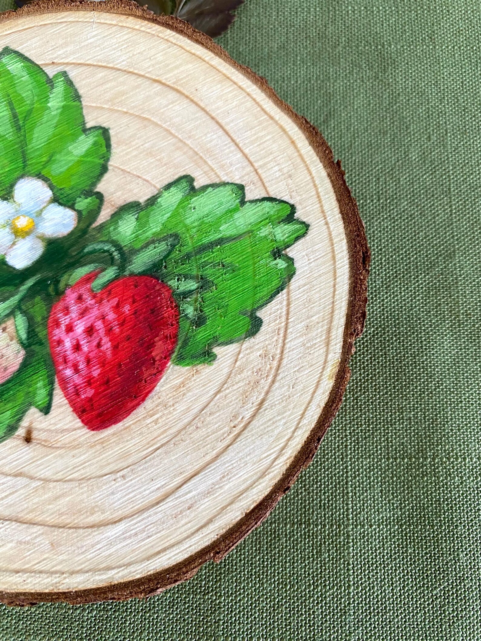 Strawberry Art Wood Slice Ornament - Hand Painted Christmas Gift ...