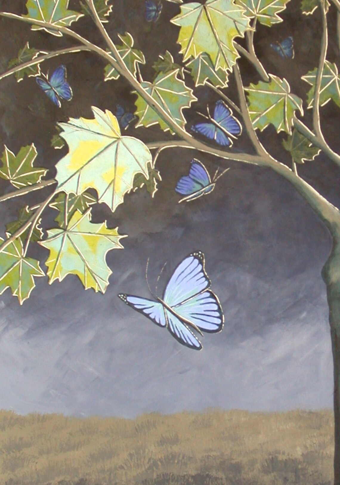Butterfly Maple Tree, Surreal Landscape Painting, Handmade Wall Art ...