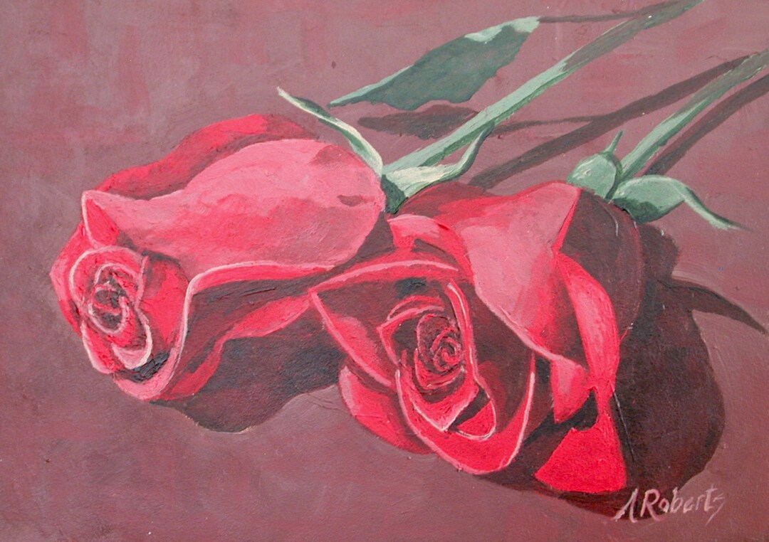 Red Roses Original Fine Art Painting, Floral Still Life, Love, Rose ...