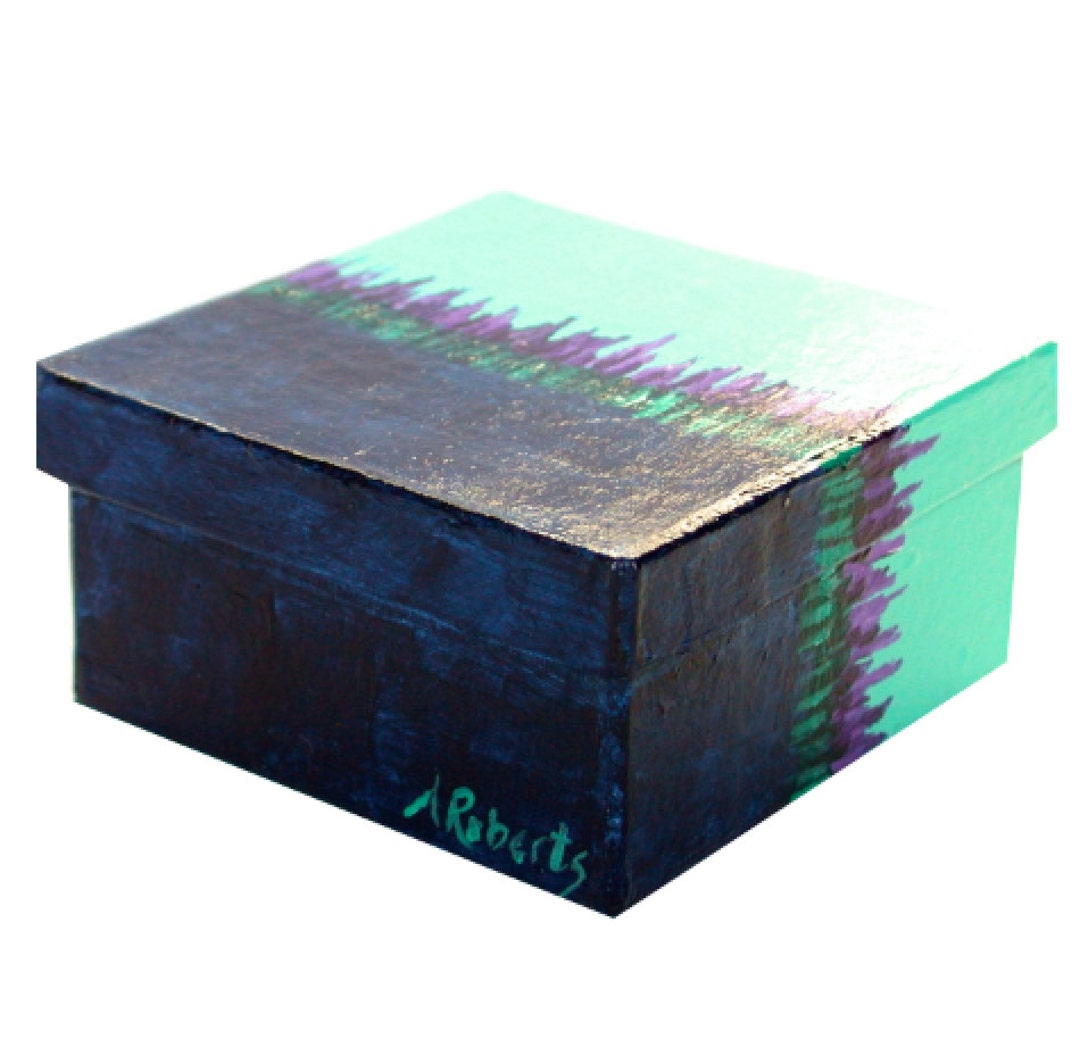 Aqua Lavender Flowers Jewelry Gift Box, Hand Painted, Aqua Box ...