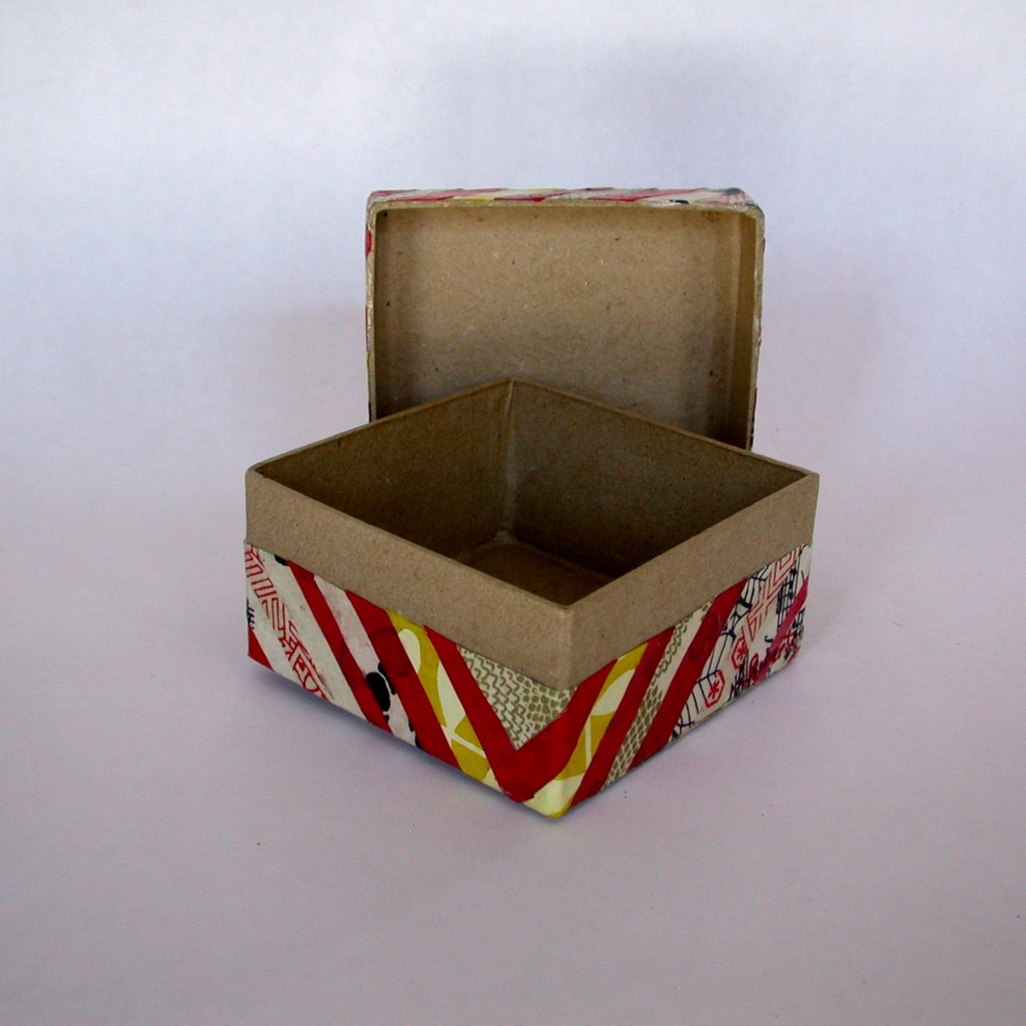 Red Striped Collage Jewelry Gift Box, Small Storage, Striped Box, Red ...