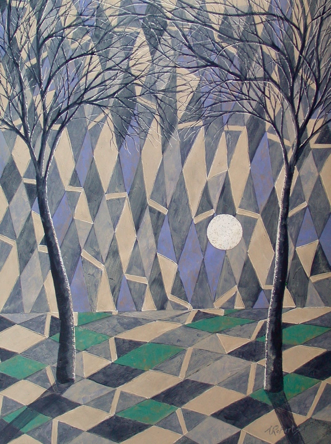 Abstract Landscape Painting, Geometric Pattern, Original Fine Art, Moon ...