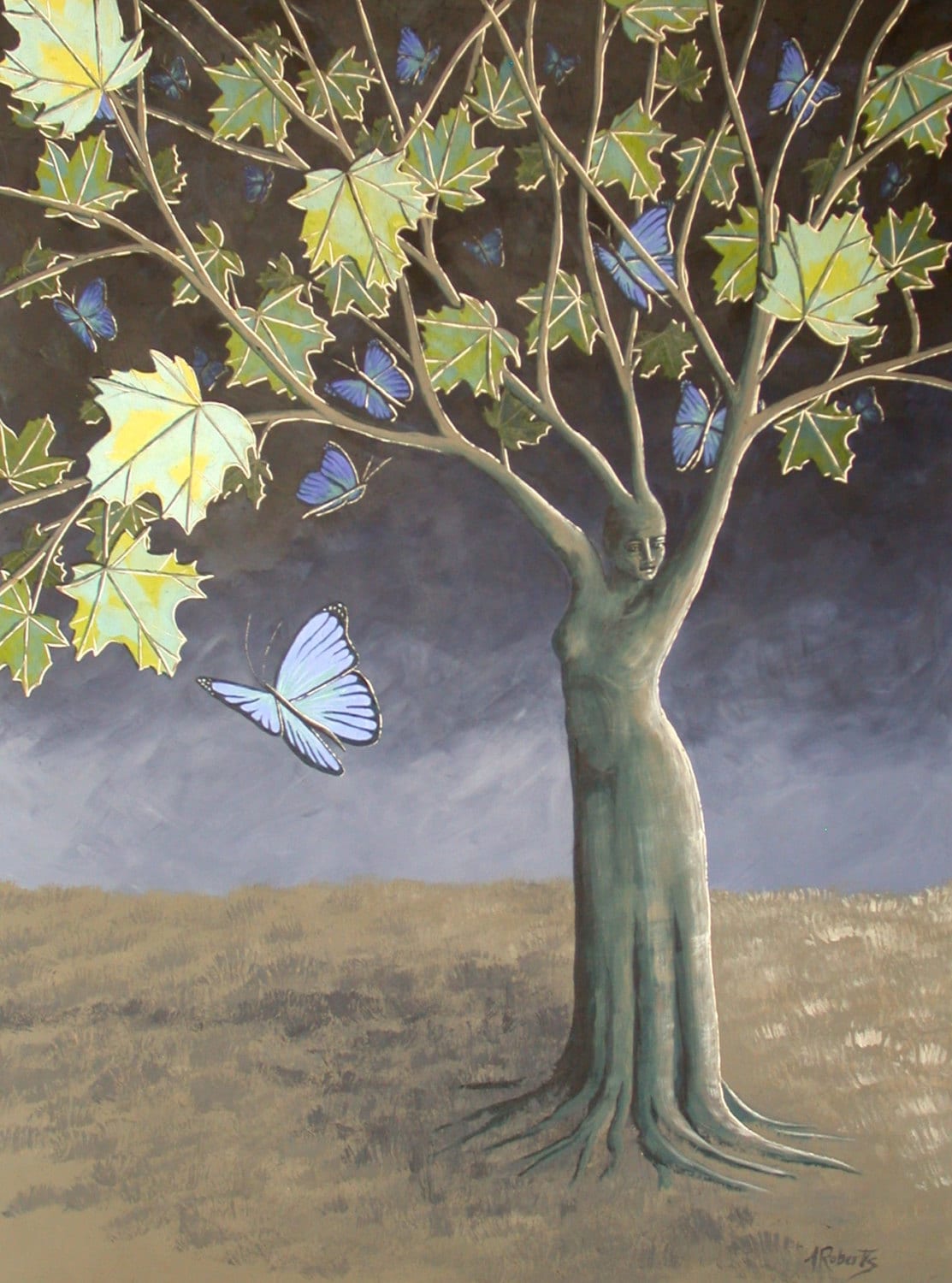 Butterfly Maple Tree, Surreal Landscape Painting, Handmade Wall Art ...