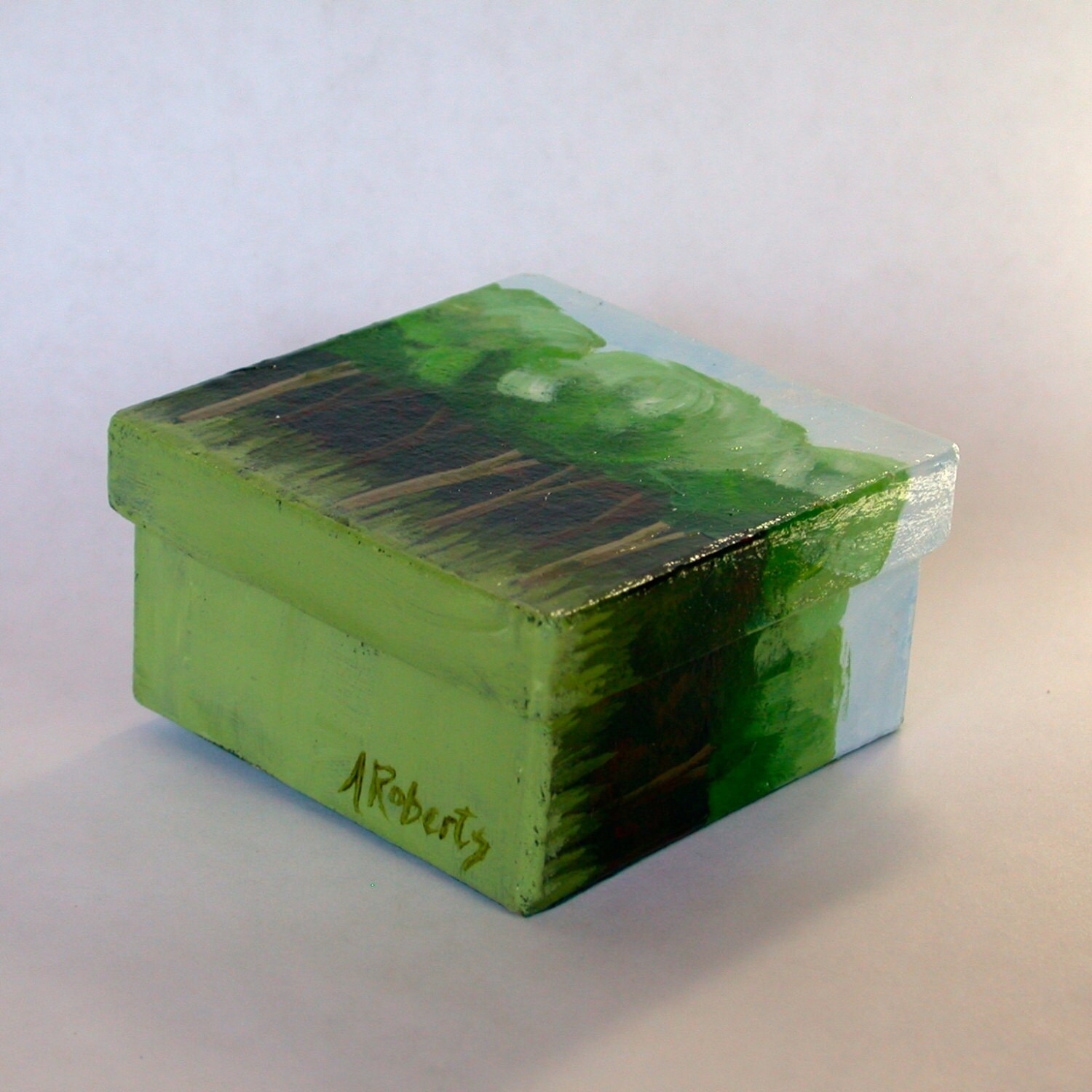 Avocado Green Trees Jewelry Gift Box Hand Painted Box - Etsy
