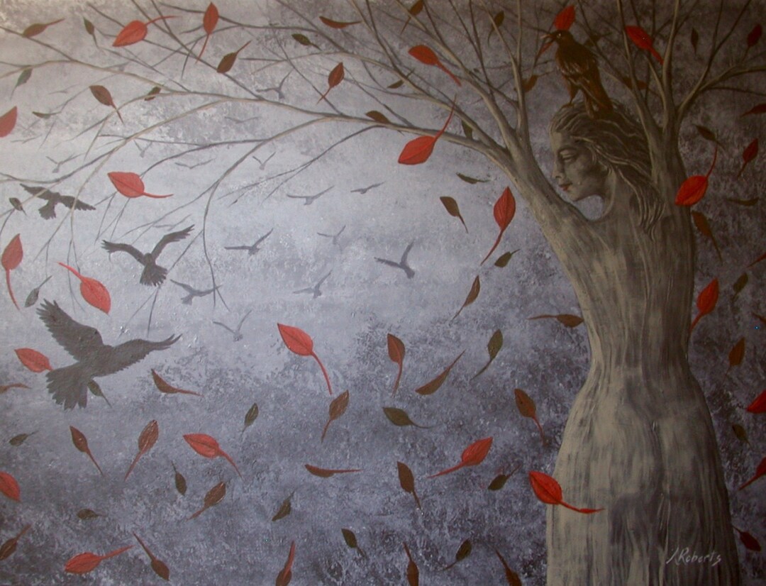 Caw, Original Crow Painting, Fantasy Landscape Artwork, Surreal Fine ...