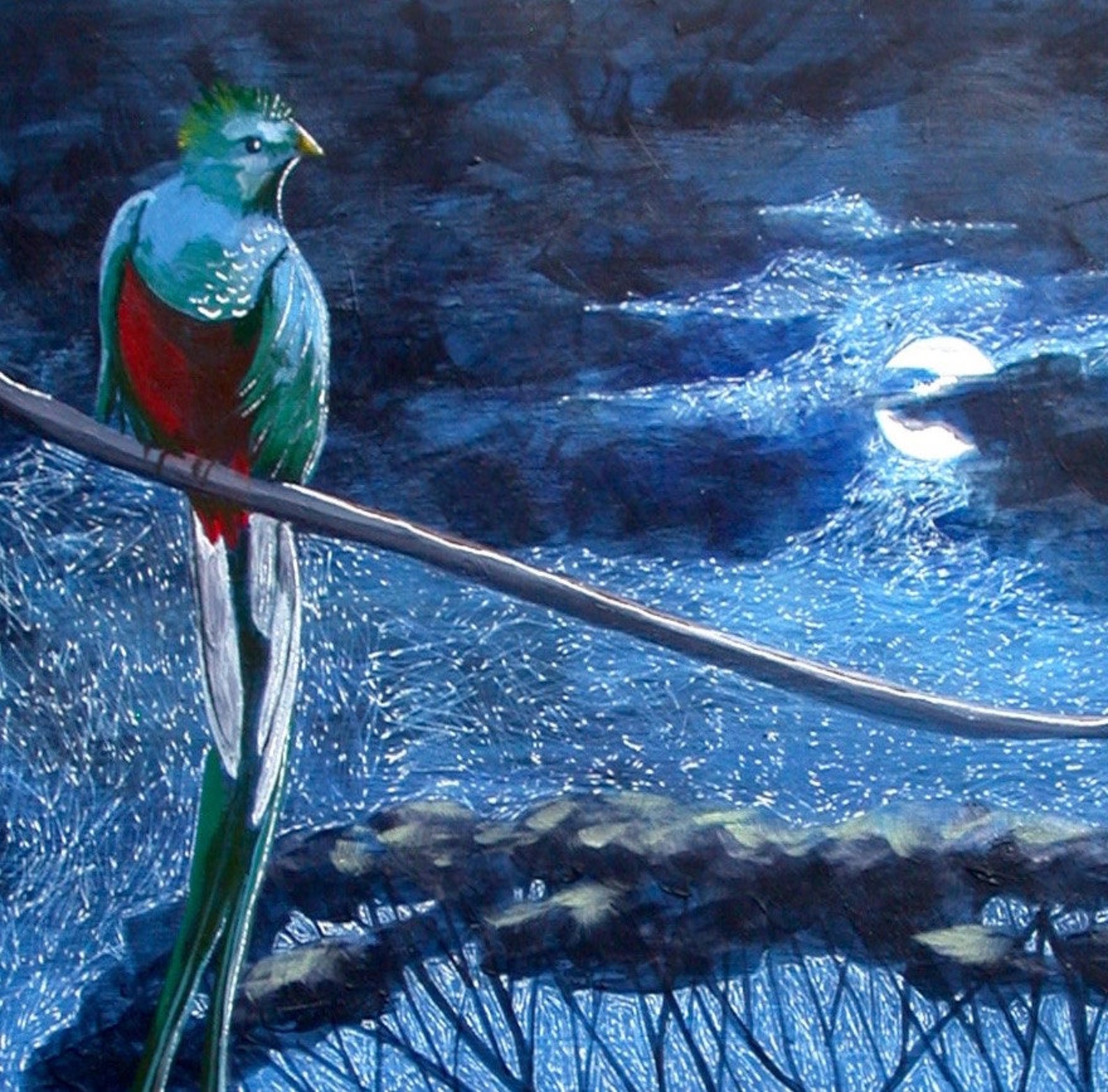 Quetzal Original Surreal Landscape Painting, Night Sky Painting ...