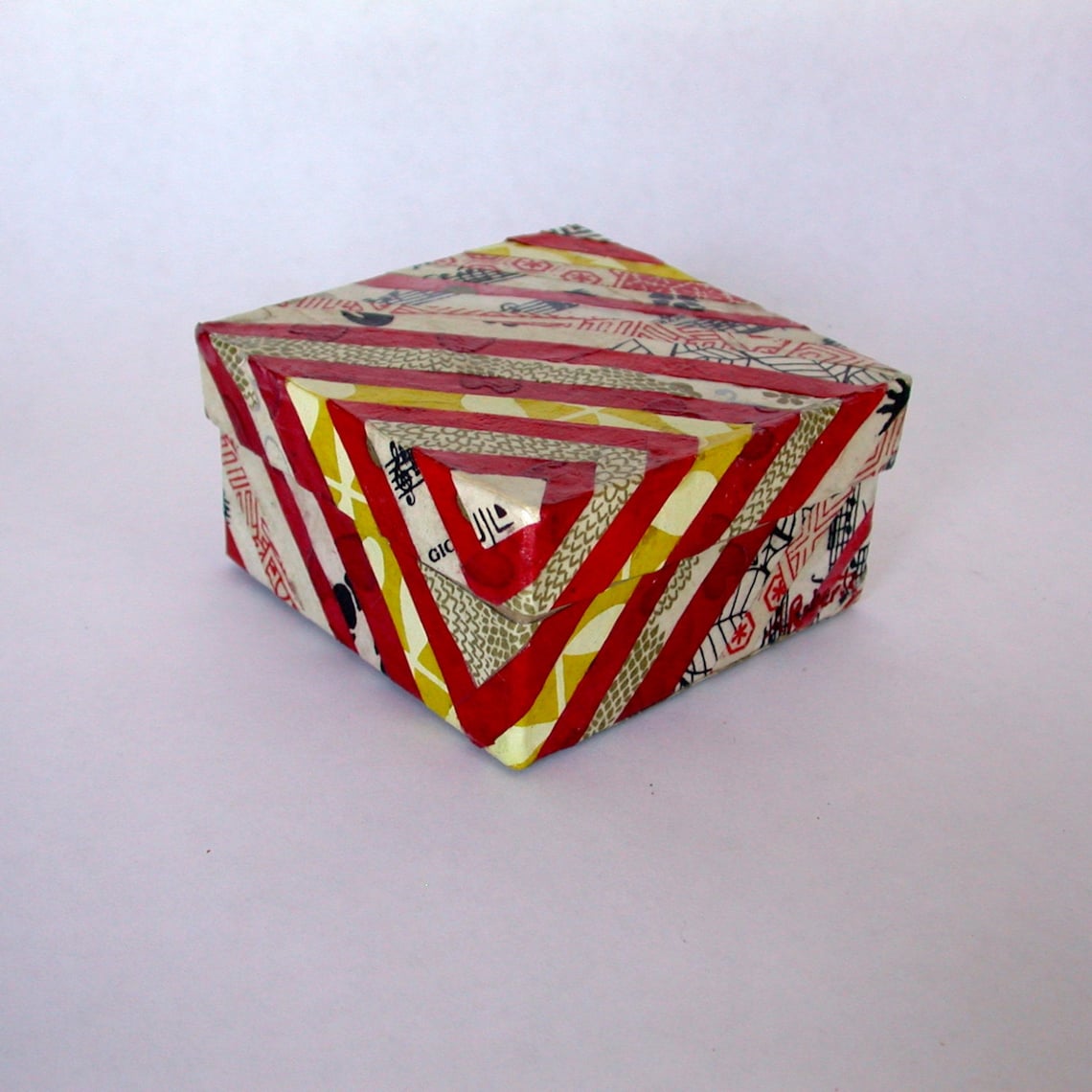 Red Striped Collage Jewelry Gift Box, Small Storage, Striped Box, Red ...