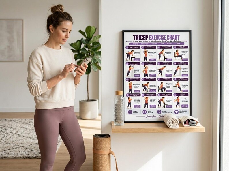 Tricep Exercises Printable, Upper Arm Toning Workout, Triceps Strength ...