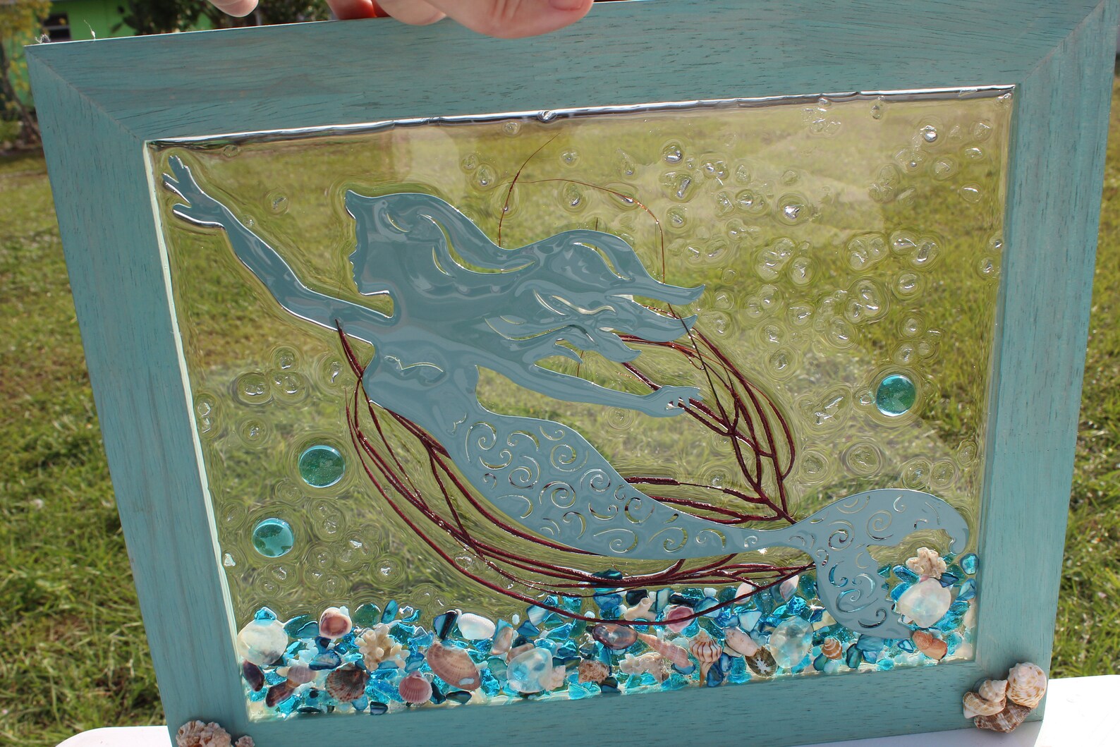 Mermaid Ocean Decor, Sanibel Seashell Art, Resin Mermaid Decor, Blue ...