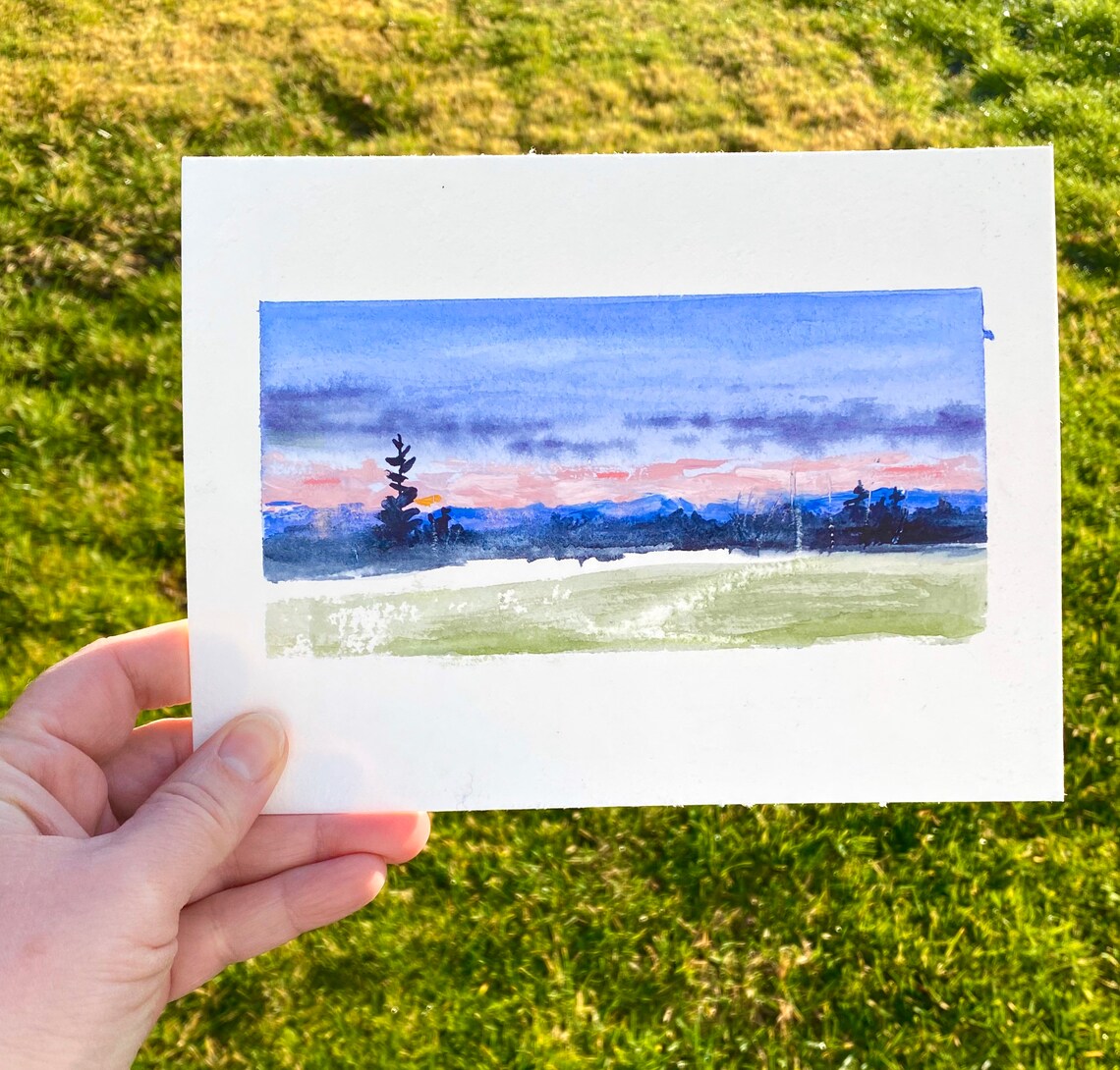 Original Mini Watercolor Tree Painting Mixed Media Landscape - Etsy