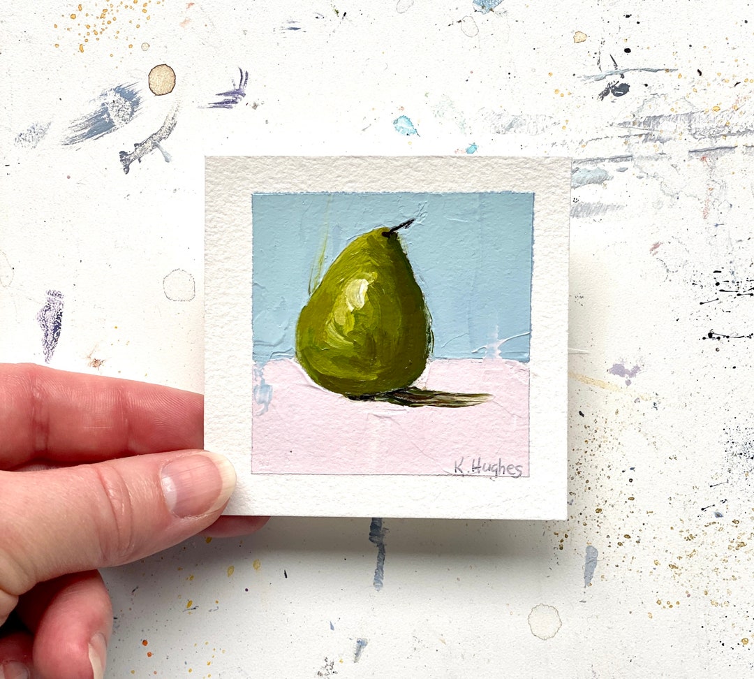 Original Acrylic Pear Mini Still Life Art, Kitchen/cafe/restaurant Art ...
