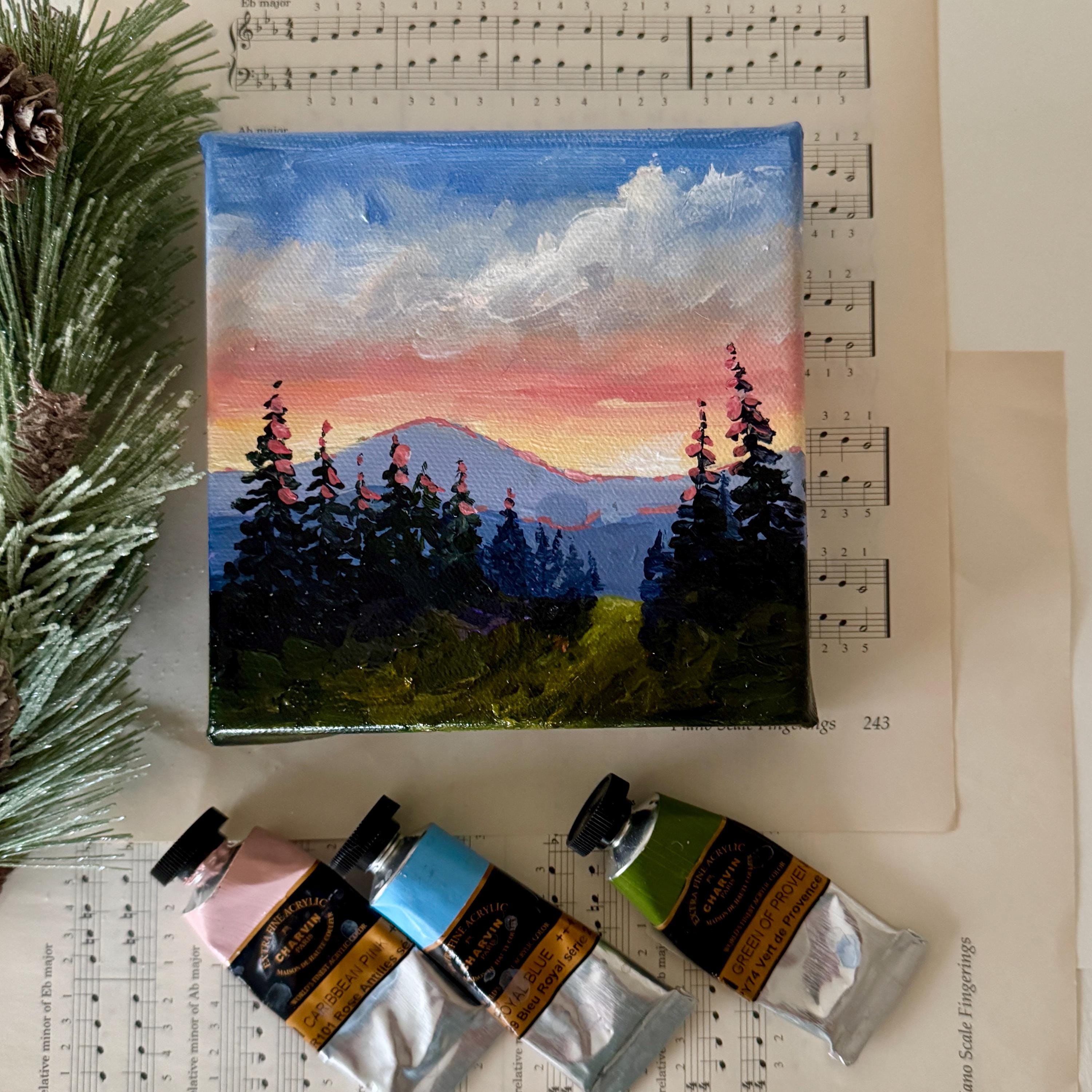 Sunset Landscape Wall Art Impressionist Forest Painting Setting Sun ...