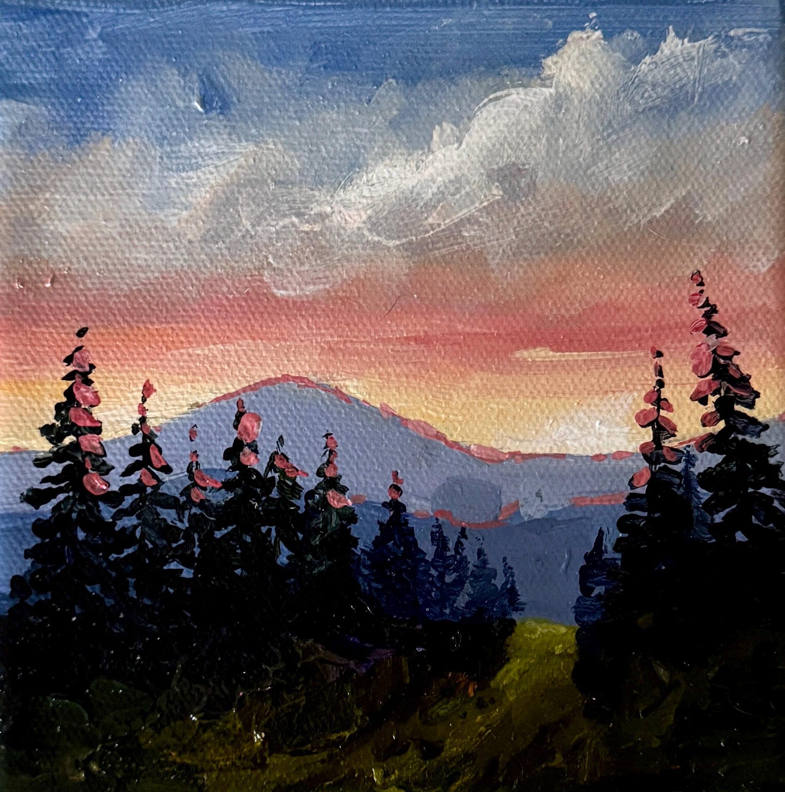 Sunset Landscape Wall Art Impressionist Forest Painting Setting Sun ...