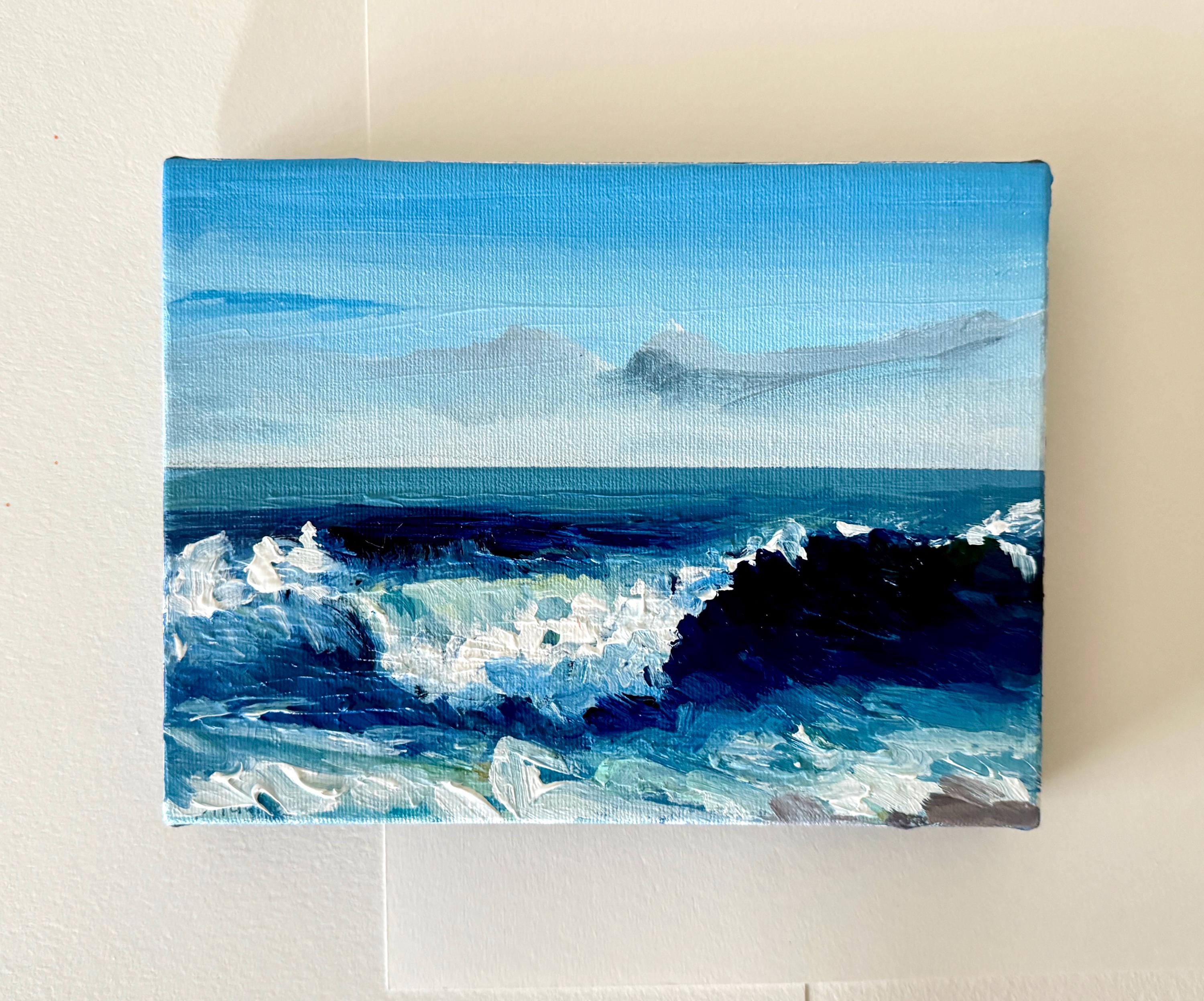 Abstract Crashing Waves Original Art, Acrylic Ocean Painting on Canvas ...