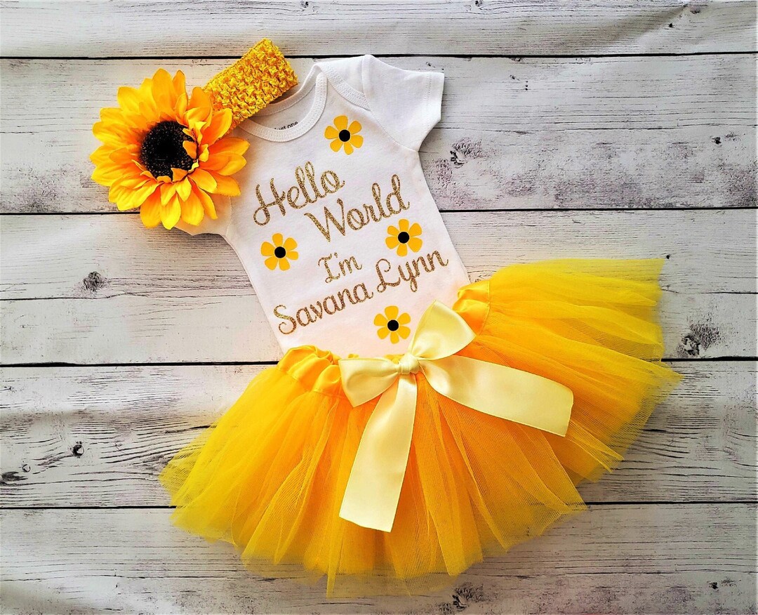 Hello World Newborn Girl Outfit, You Are My Sunshine, Sunflower ...