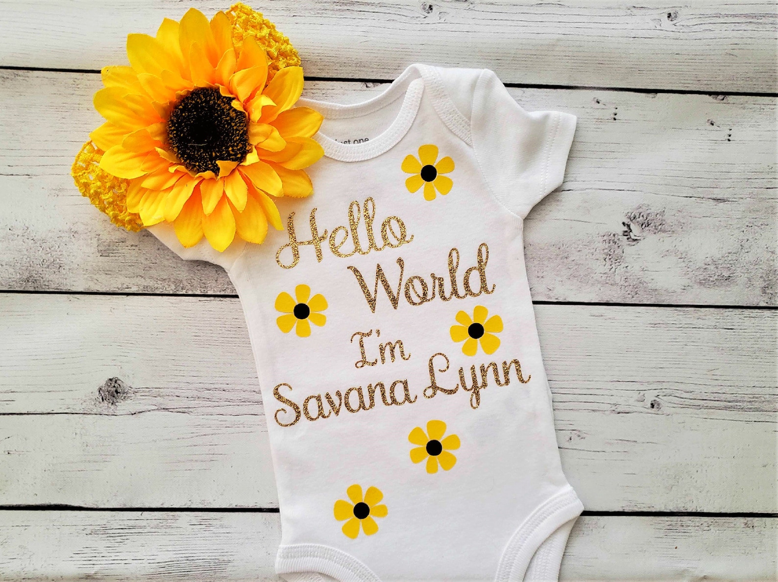 Hello World Newborn Girl Outfit, You Are My Sunshine, Sunflower ...