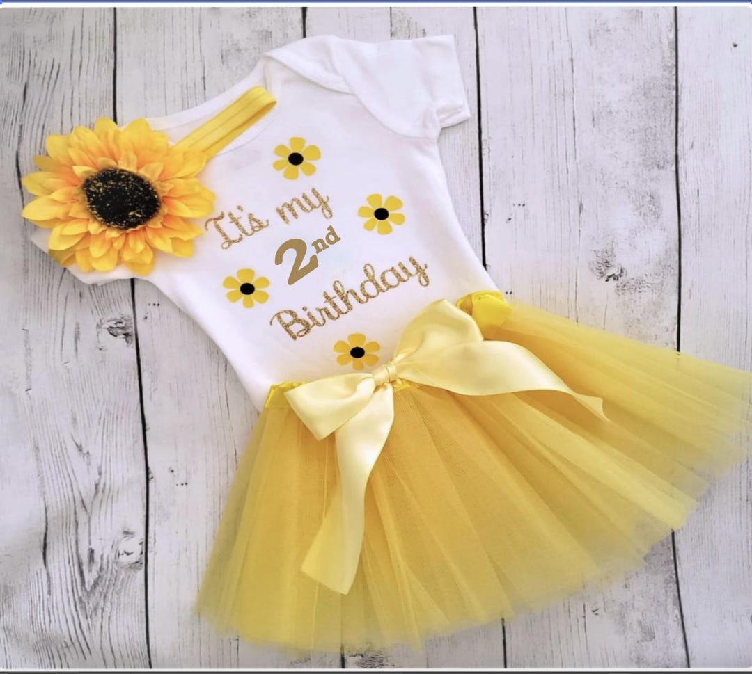 2nd Birthday Outfit Girl, Two Birthday Shirt, Sunflower Yellow Tutu and ...