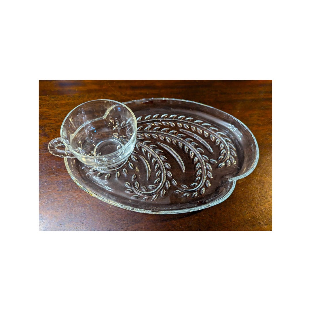 1950s Homestead Snack Set Plates and Cups for Four Clear Cut Glass Look ...