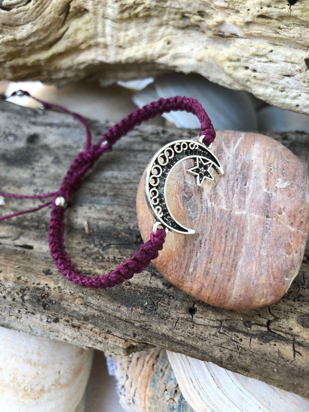 Moon and Star Macrame Bracelet/adjustable/celestial/boho - Etsy