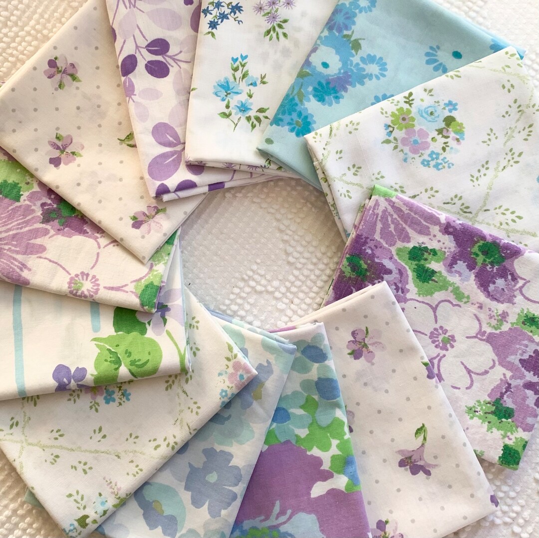 Vintage Sheet Fat Quarter Bundle: Blues and Purple Bundle One Dozen - Etsy