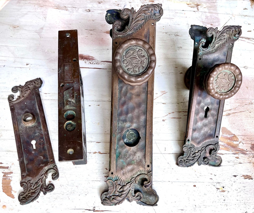 Rare VICTORIAN XL Heavy Bronze FRONT Door Hardware With Matching ...