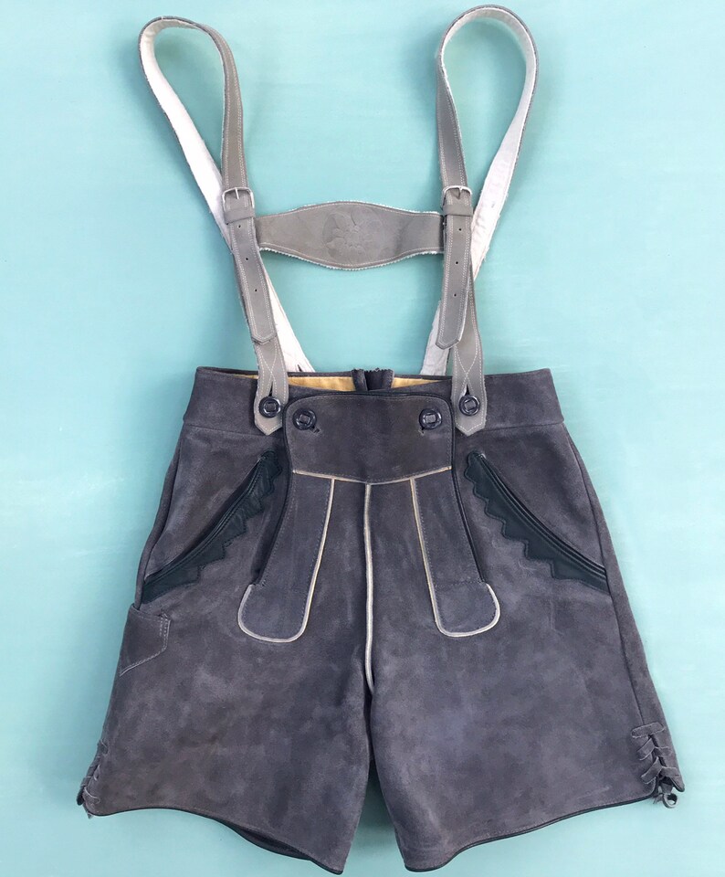 Vintage German LEDERHOSEN ~ 1970s Suede Shorts ~ Leather Harness ...
