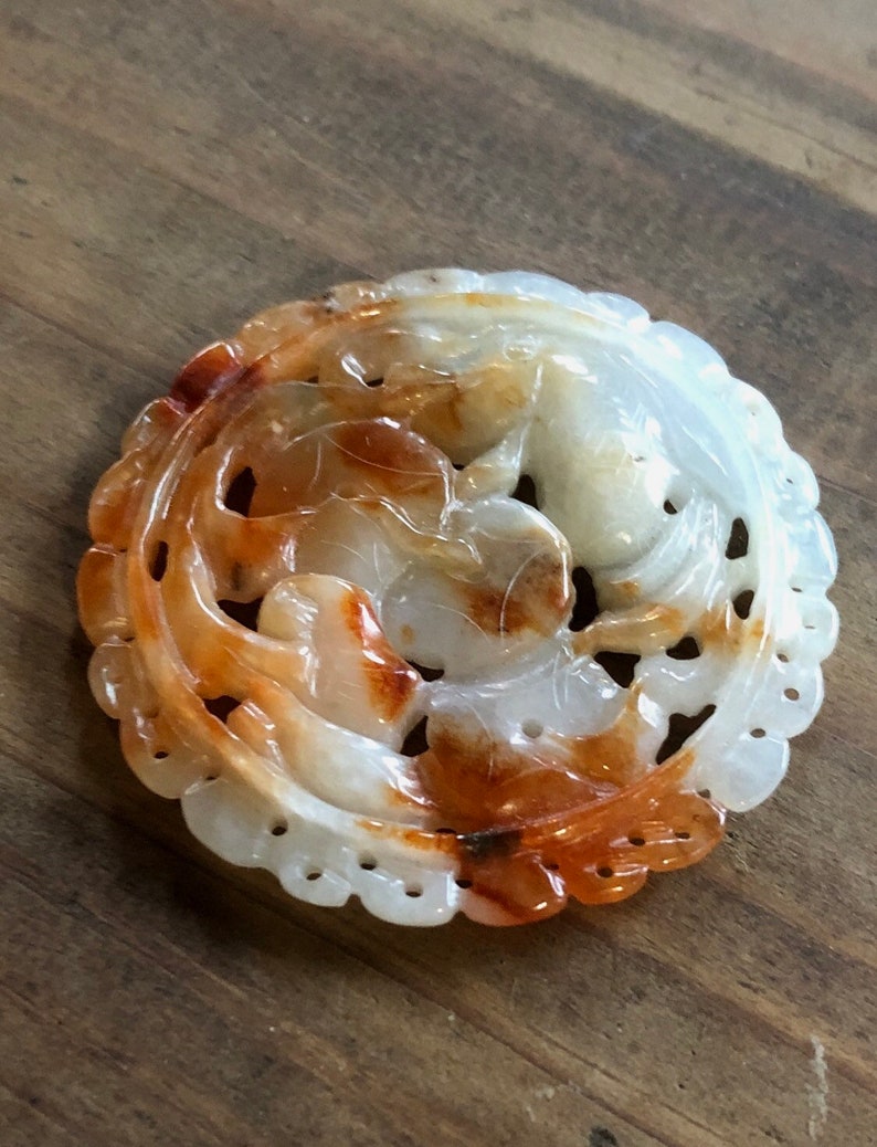 Carved Multicolored JADE Disc Pendant - Etsy