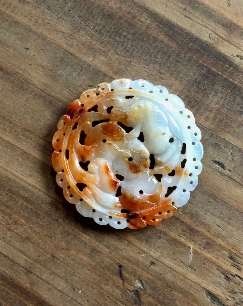 Carved Multicolored JADE Disc Pendant - Etsy