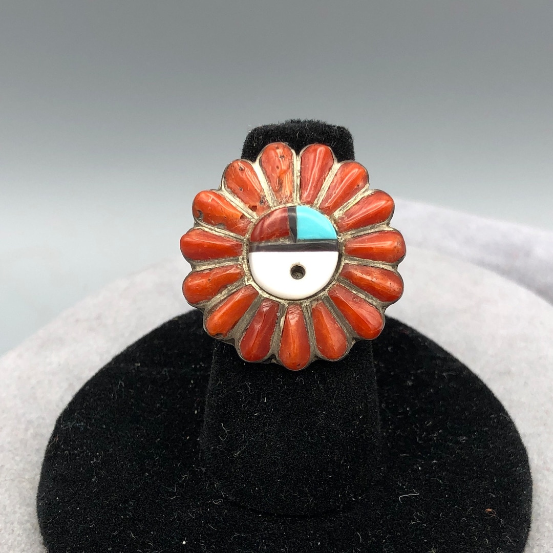 Vintage Sterling Zuni Sun Face Ring, Size 4, 2.7mm Band - Etsy