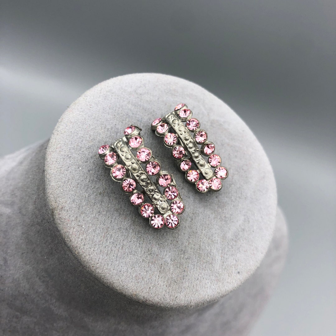 Pair of Curvy Pot Metal Scatter Pins, Pink Rhinestone, 1 X 3/8, C Clasp ...