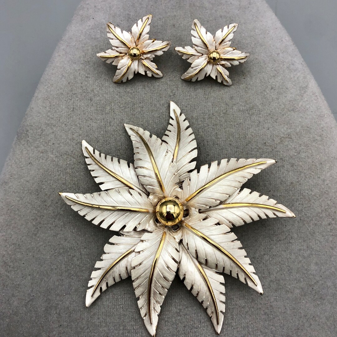 Signed Lisa Silver Enamel Starburst Brooch & Earrings, Huge 3 - Etsy