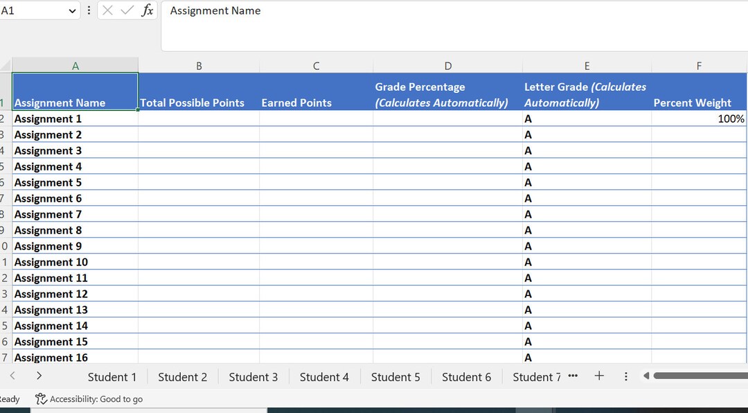 Grading Spreadsheet Template Weighted Averages and Letter - Etsy