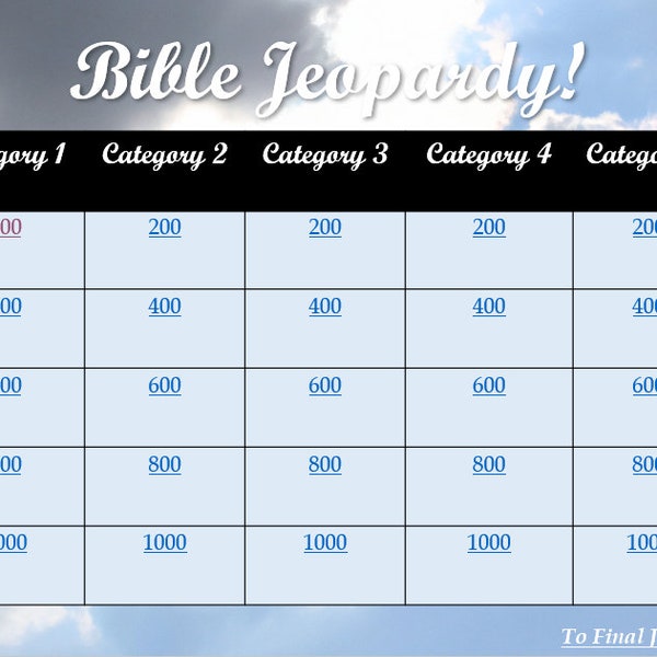 Bible Jeopardy Printable Template - Etsy