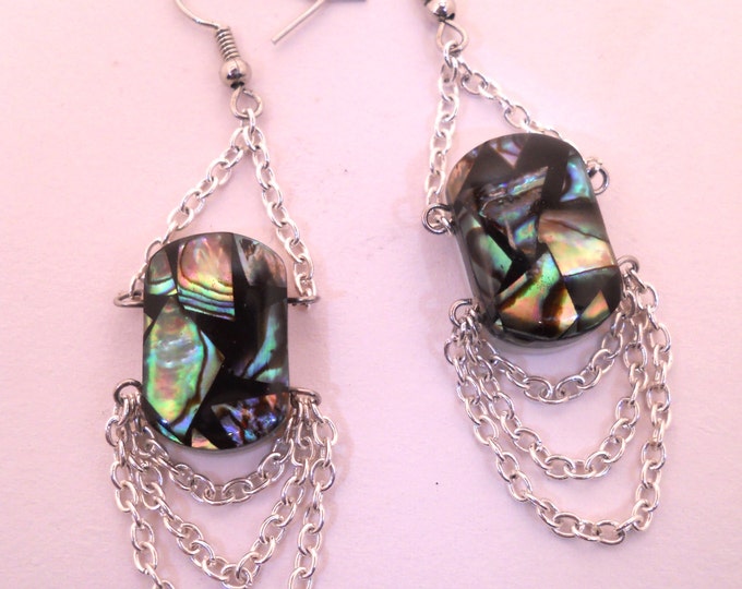 Mother Of Pearl Dangle Earrings With Silver Chain Accents Etsy