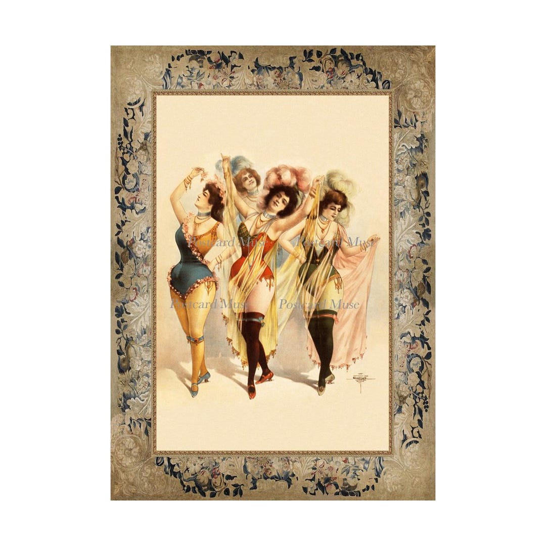 Victorian Burlesque Show Girls Dance Antique Image Cotton Fabric Quilt ...