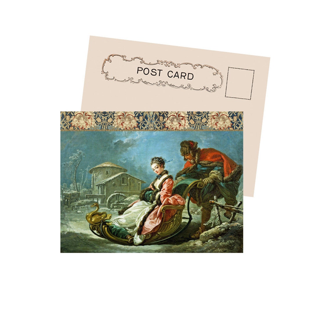 Sleigh Couple by Boucher New Antique Image Postcard - Etsy
