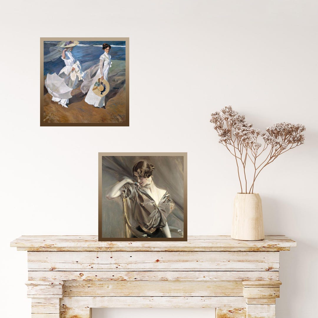 Women on the Beach or Cleo De Merode Antique Image 8x8 Canvas Art Print ...